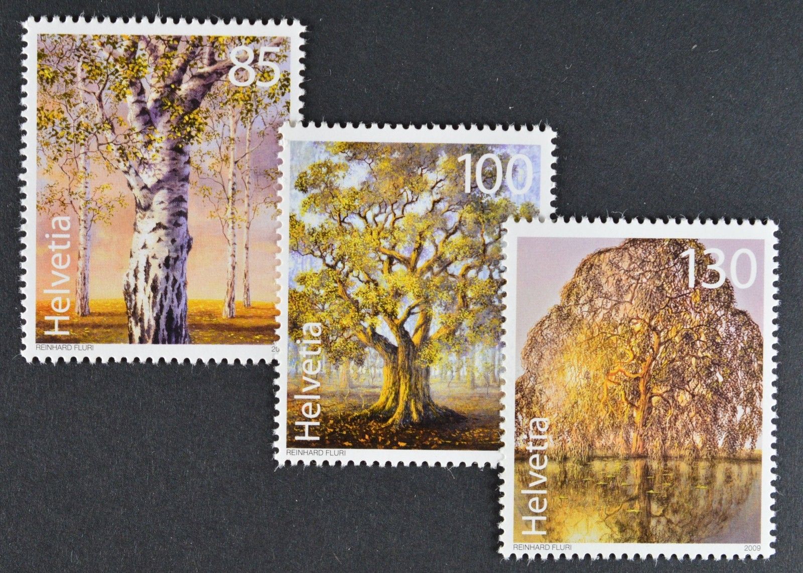 Schweiz 2009 Michel Nr. 2103-05 Alte Bäume Birke Betula sp. Eiche Weide ...