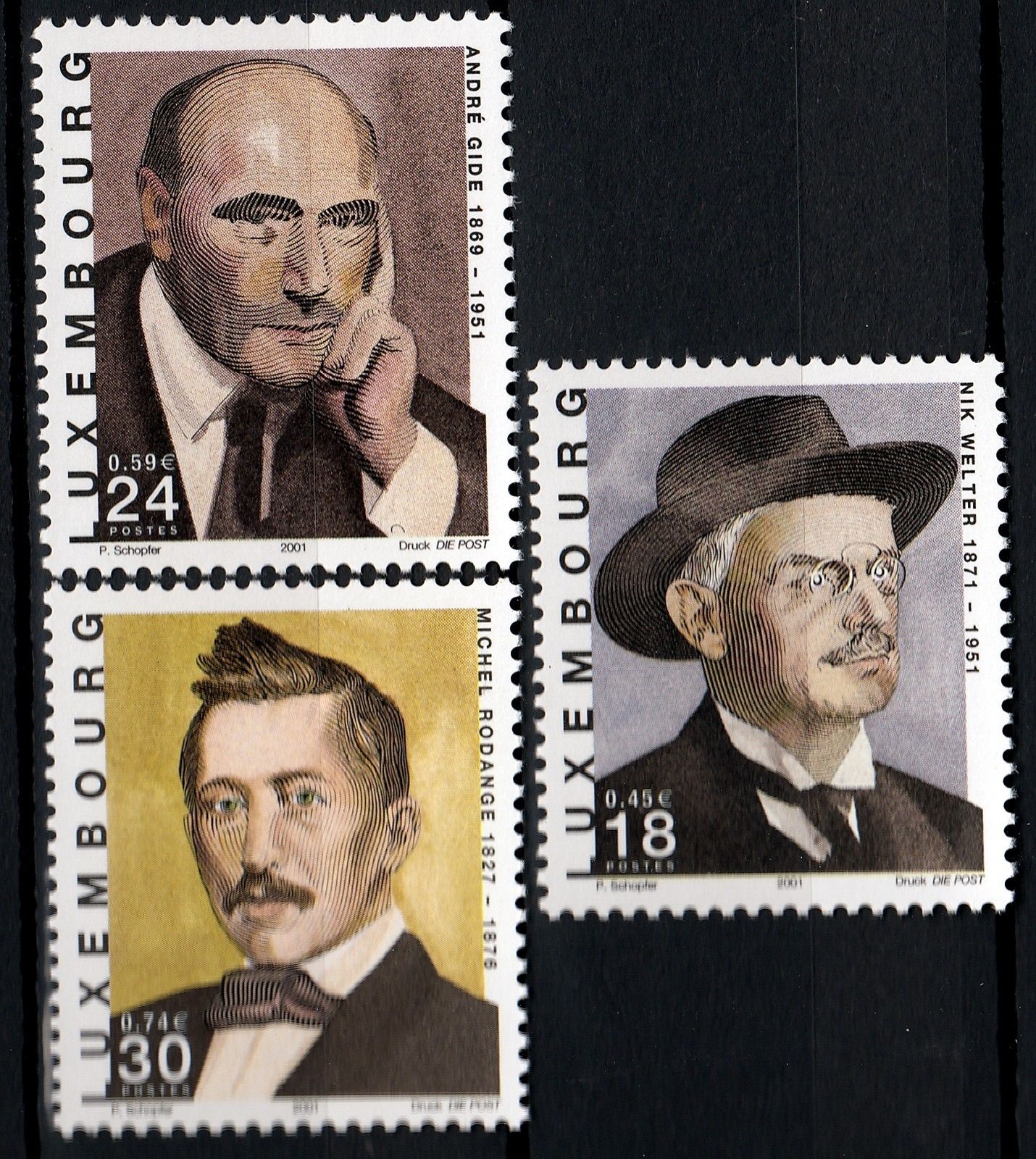 Luxemburg 2001 MiNr. 1526-28 Schriftsteller Nik Welter Michael Rodange ...
